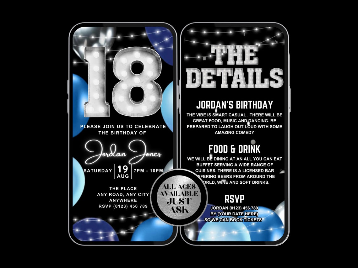 Boys 18th Birthday Animated Invite, Modern 18th Party Invite,eighteen ...
