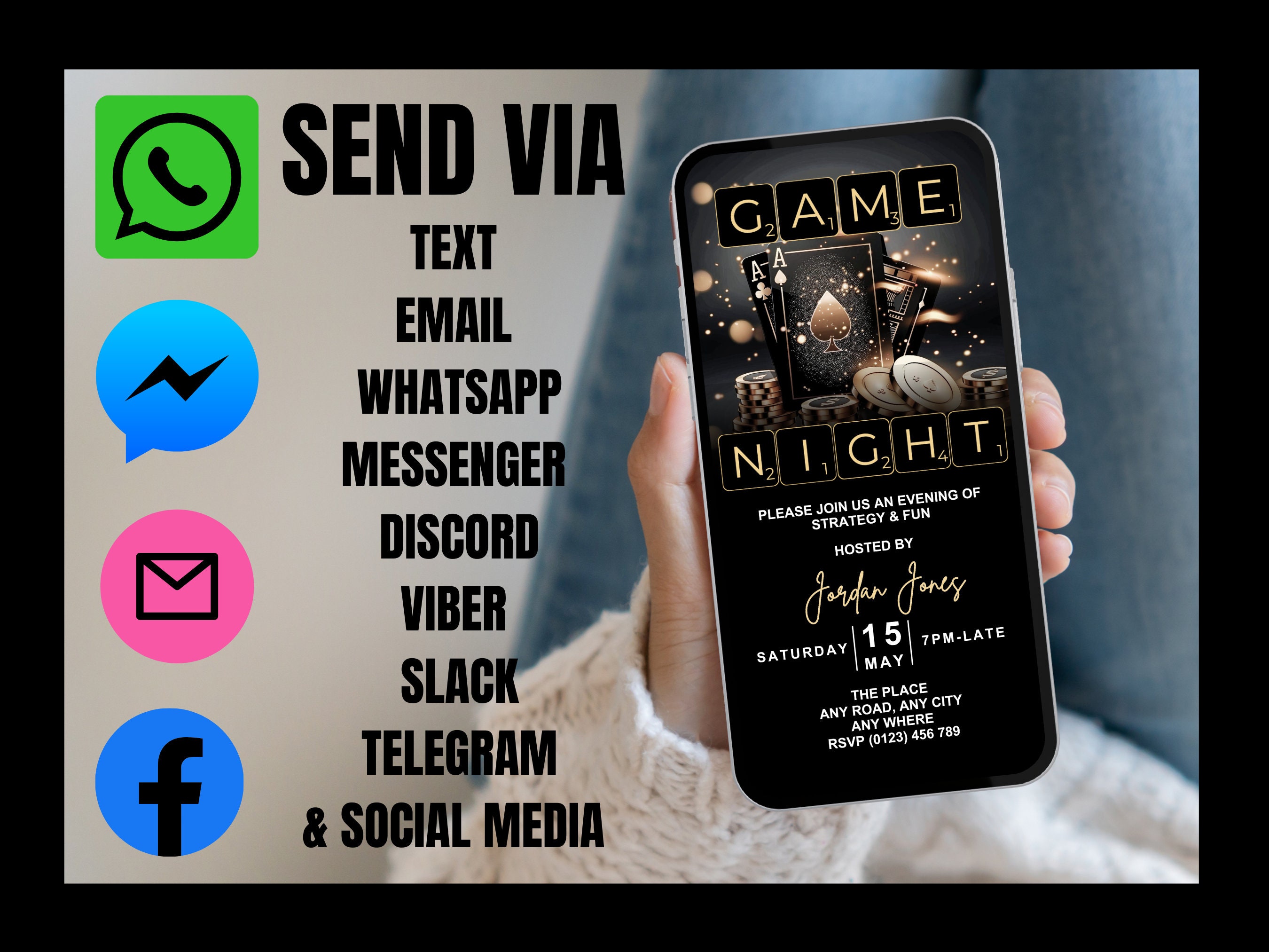 Digital Game Night Invitation, Poker Night, Family Game Night Invite ...