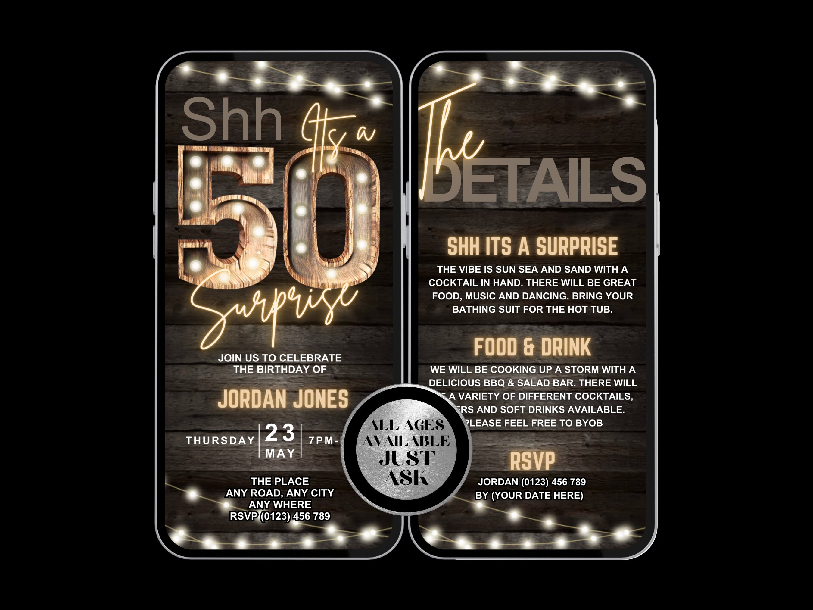 Mens 50th Surprise Birthday Invitation, Animated 50th Surprise Party ...