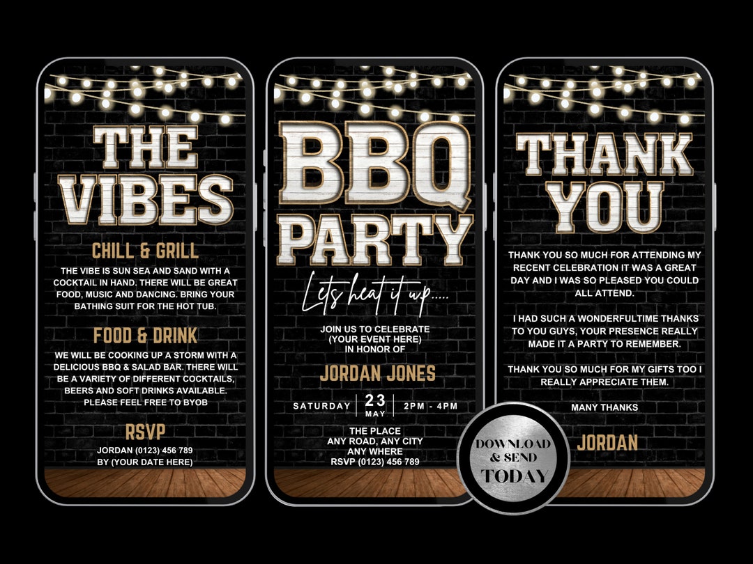 BBQ Party Invitation, Grill and Chill Digital Invite for Adults ...