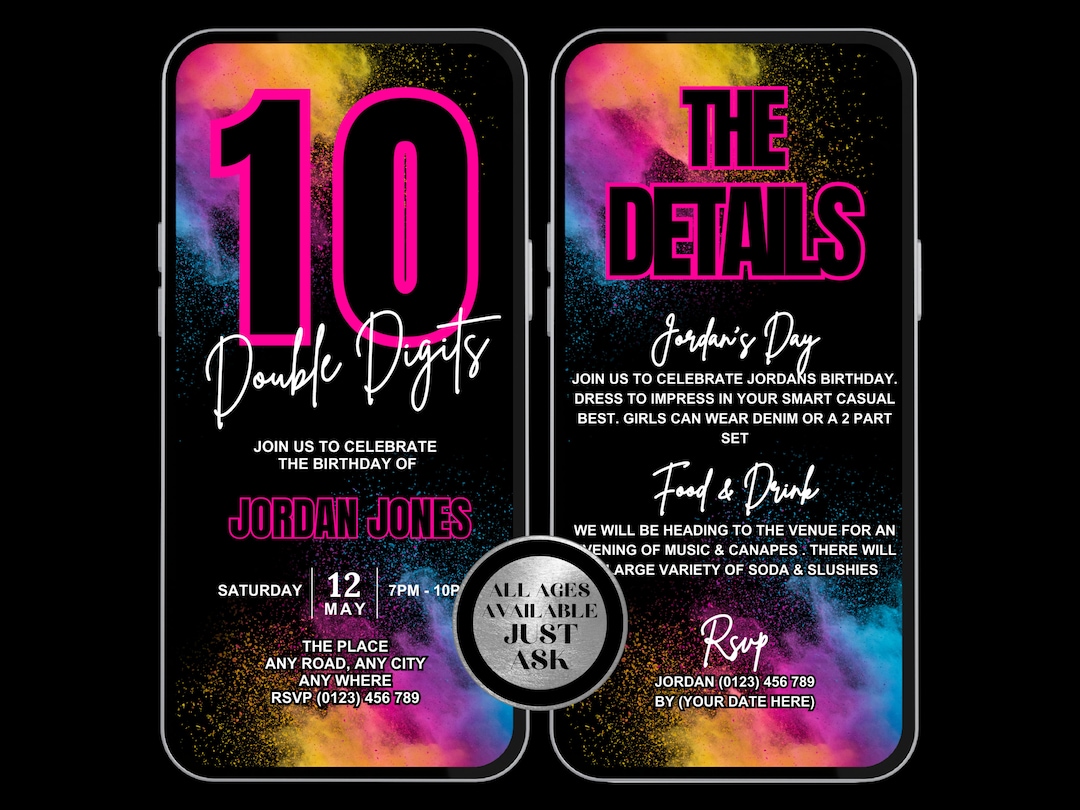 Animated Girls 10th Birthday Invitation, Pink 10 Year Old Girls Party ...