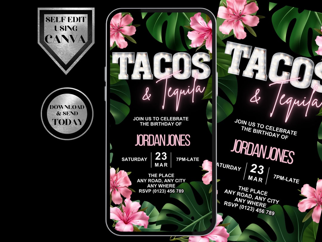 Tacos and Tequila Invite, Tacos and Tequila Dinner Party Digital Invite ...