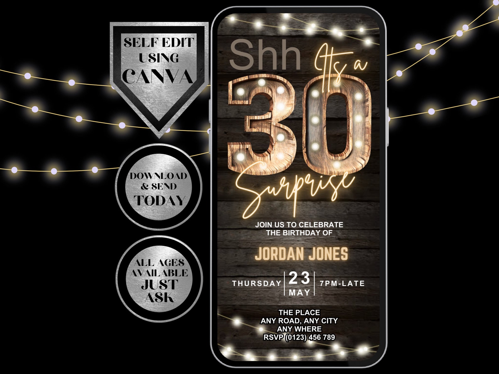 Mens 30th Surprise Birthday Invitation, Animated 30th Surprise Party ...