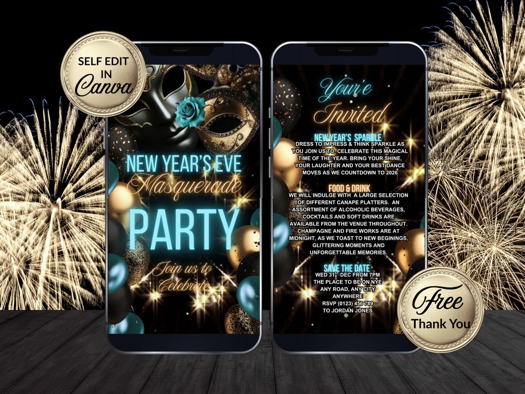 Animated New Year's Eve Masquerade Party Invite, NYE Masquerade Ball ...