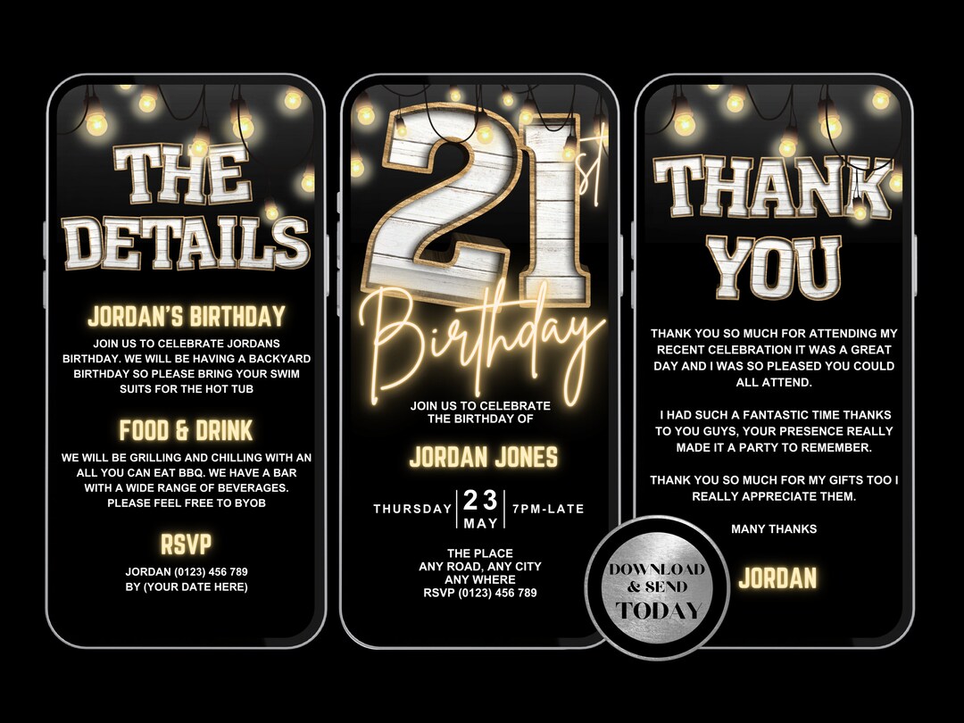 Animated 21st Birthday Invitation for Men, 21st Rustic Digital Invite ...