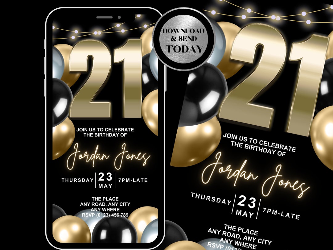 Animated 21st Birthday Invitation for Him, 21st Surprise Party, Silver ...