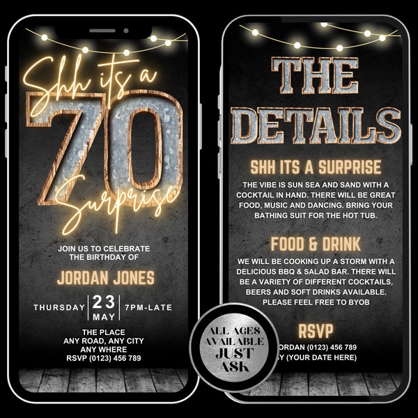 Surprise 70th Birthday Invitation Template Animated - Etsy