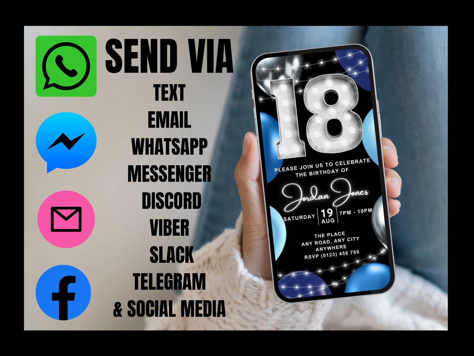 Boys 18th Birthday Animated Invite, Modern 18th Party Invite,eighteen ...