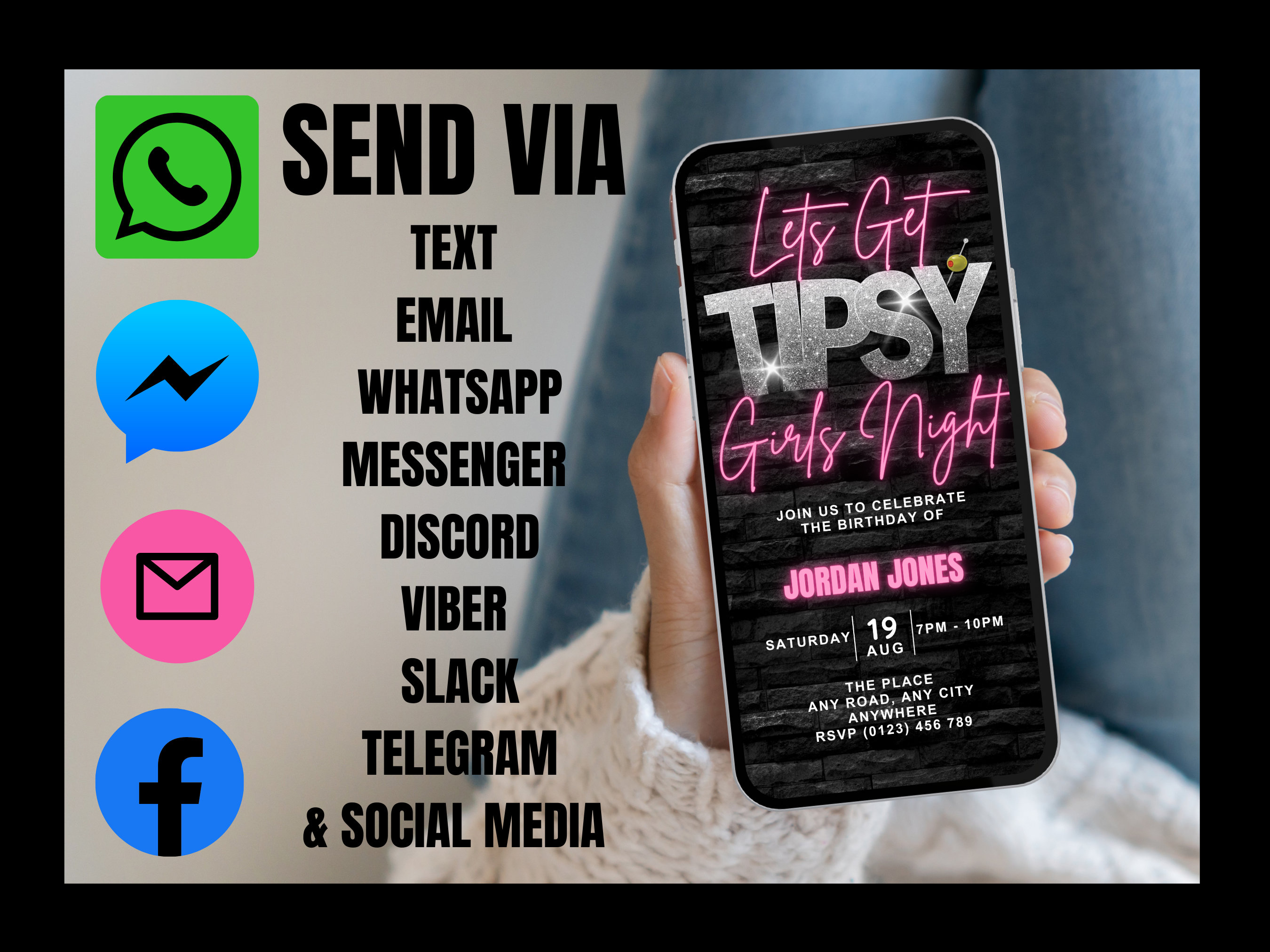 Girls Night Invitation, Ladies Night Digital Invite, Animated Girls ...