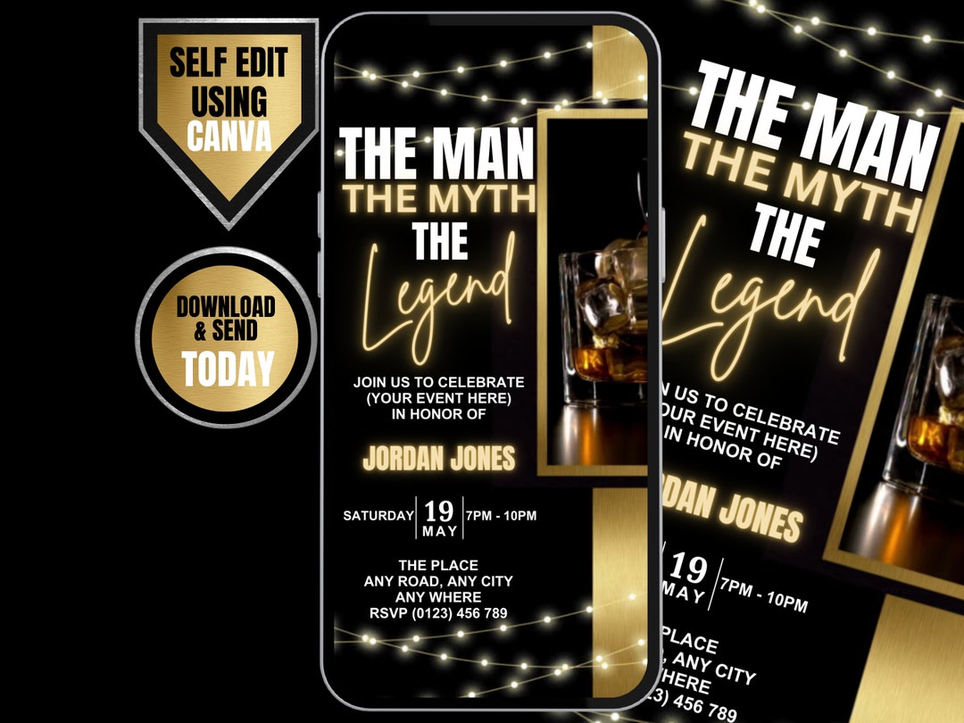 Mens Birthday Invitation, the Man the Myth the Legend Invitation ...