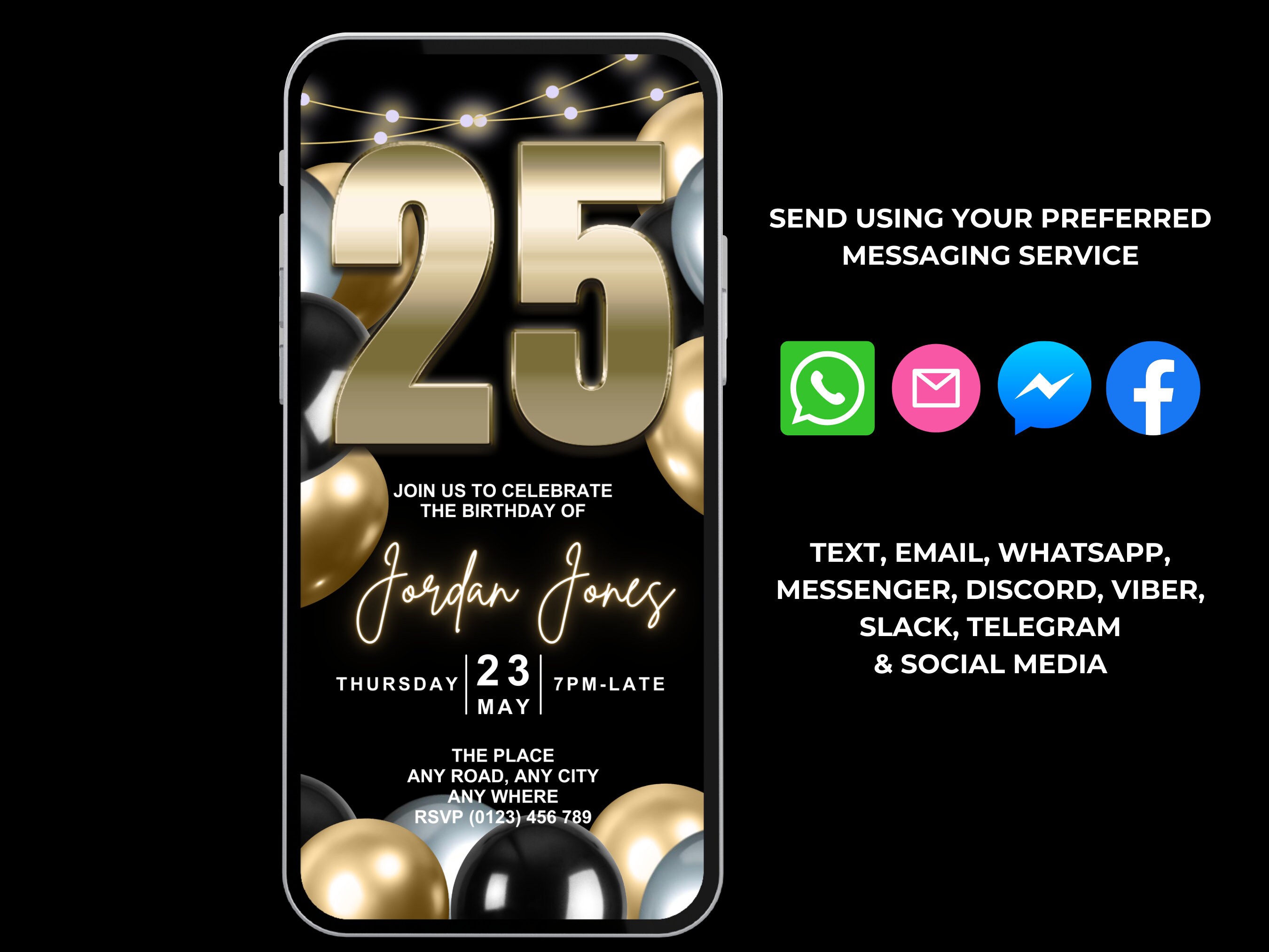 Animated 25th Birthday Invitation for Men, 25th Surprise Party, Silver ...