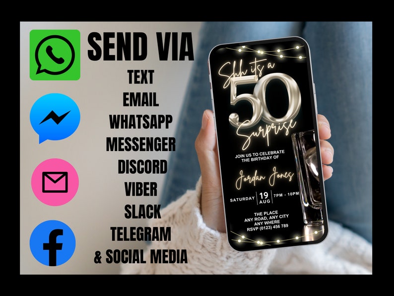 Mens 50th Surprise Birthday Invitation, Contemporary 50th Surprise ...