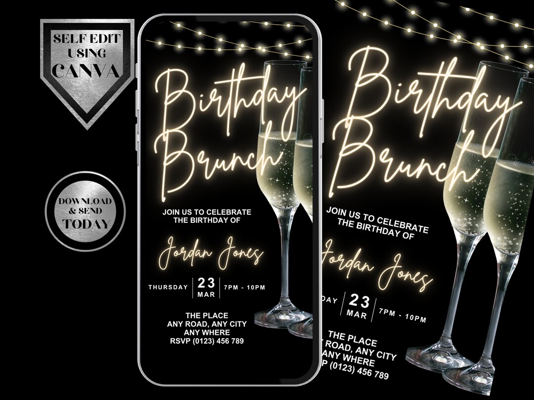 Champagne Birthday Brunch Invitation, Lets Brunch for Women, Brunch ...