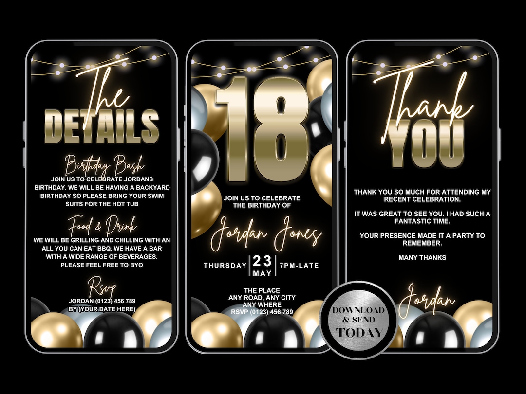 18th Birthday Invitation for Boys, 18th Surprise Party, Gold Invite for ...