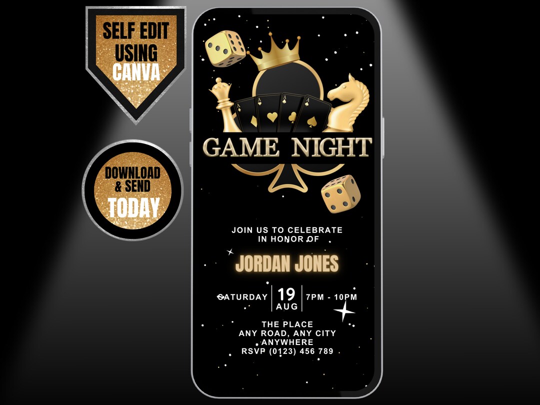 Digital Game Night Invitation, Poker Night, Family Game Night Invite ...