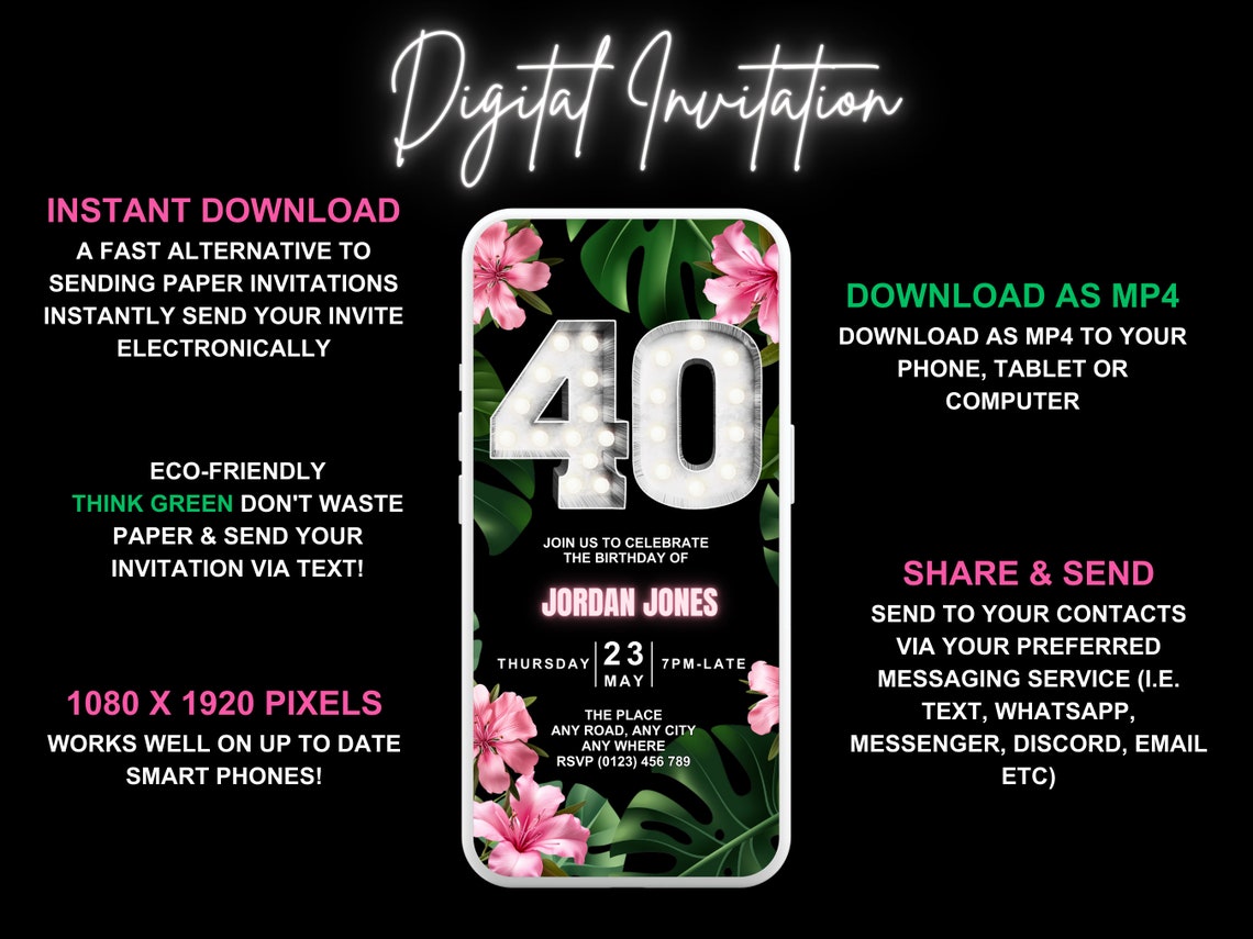 Womens 40th Birthday Invite, Blush Pink Floral 40th Party Invitation ...