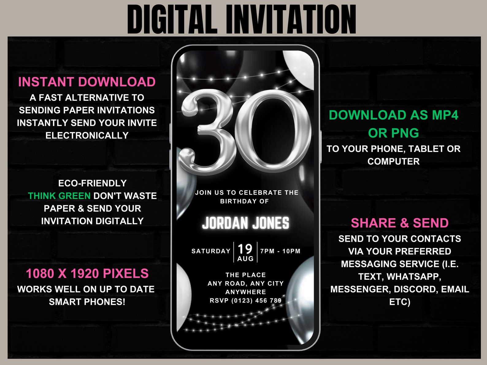 Mens 30th Birthday Digital Invitation, 30th Birthday Dinner Invite for ...