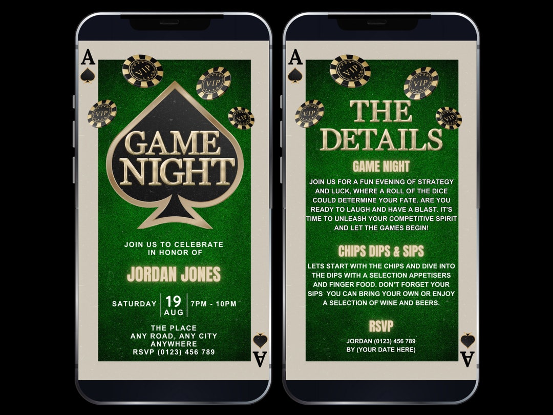 Digital Game Night Invitation, Poker Night, Family Game Night Invite ...
