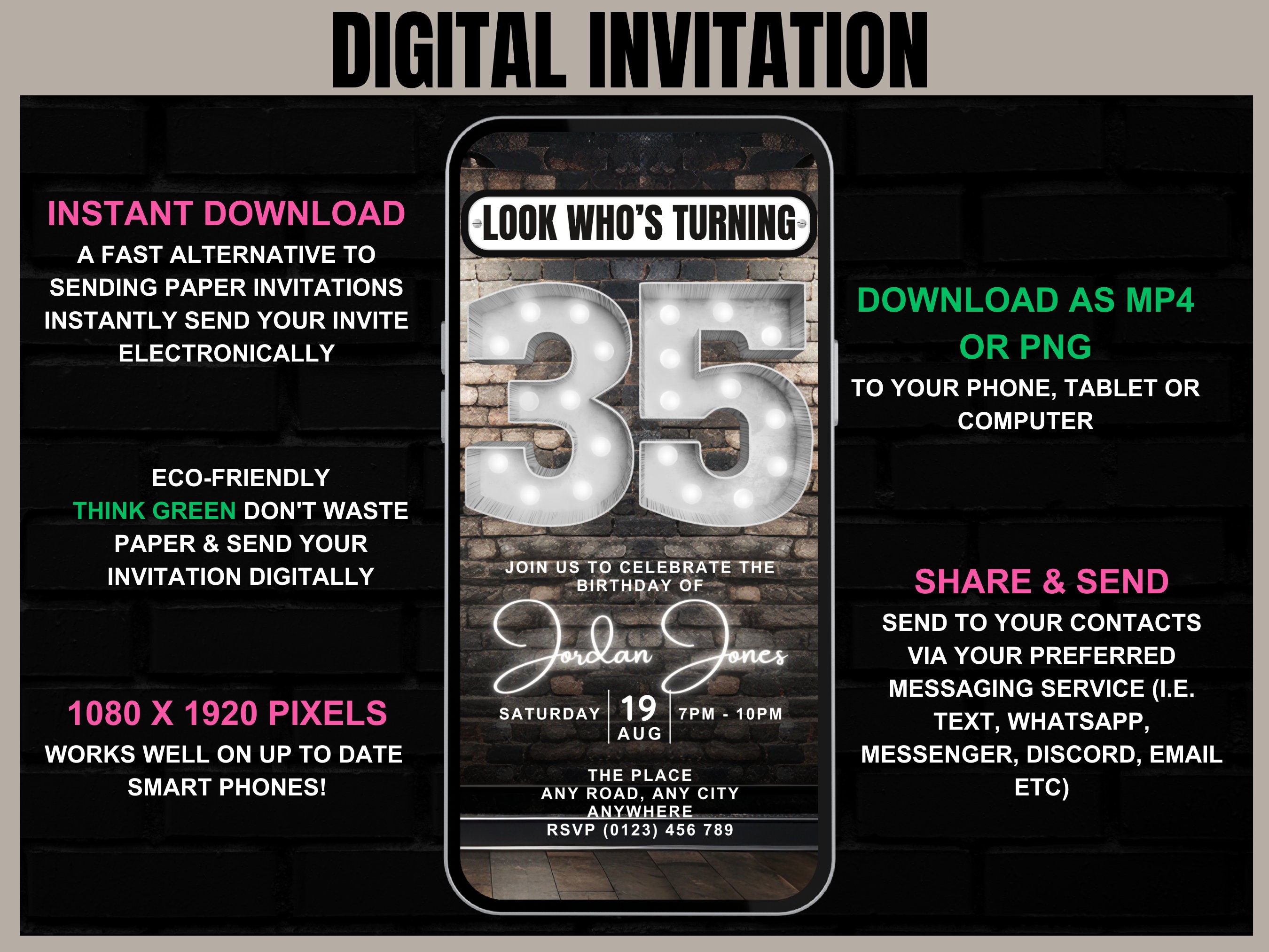 Mens 35th Birthday Animated Invite, Mens Vintage Gangster Digital ...