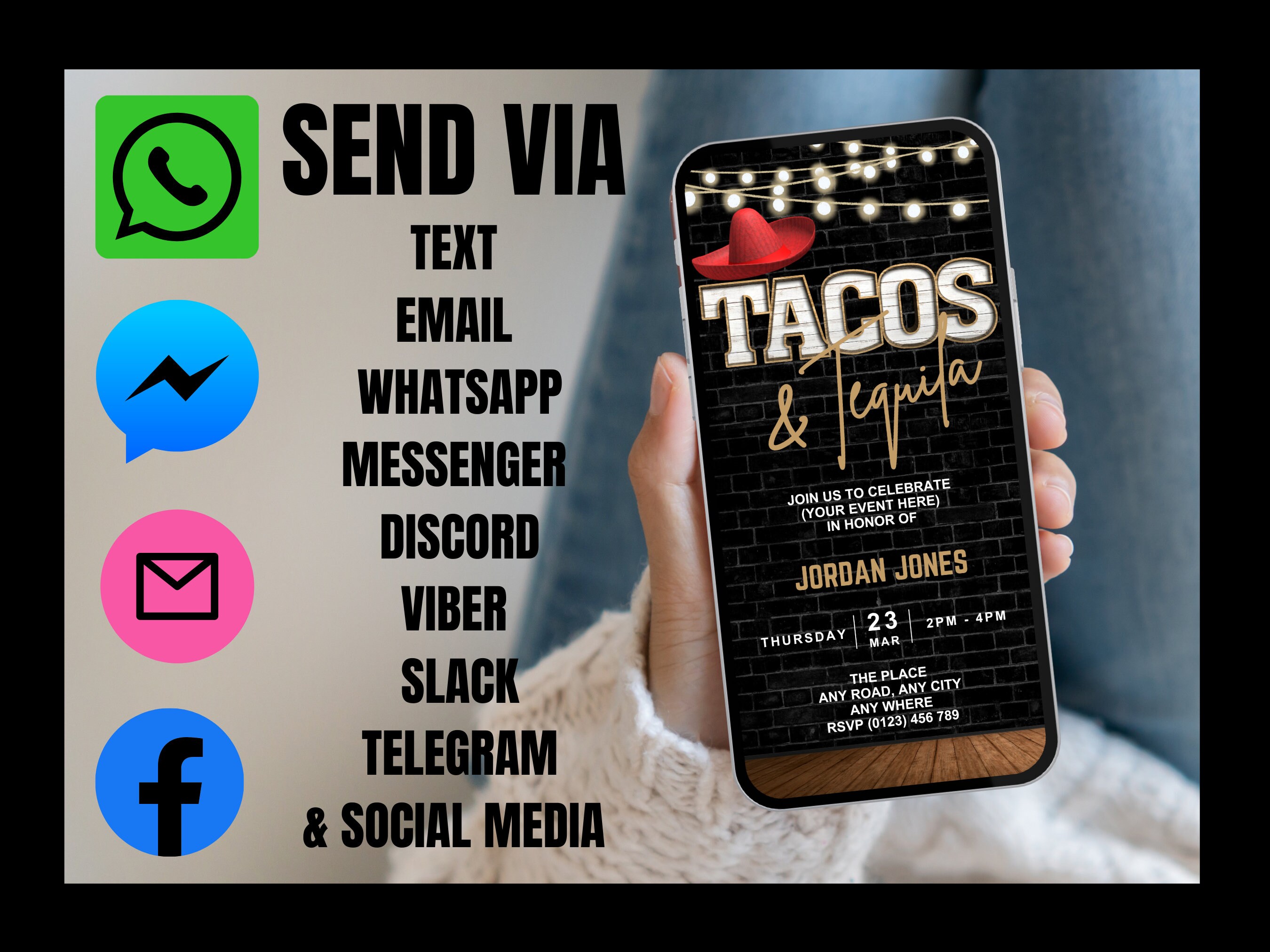 Tacos and Tequila Invite, Tacos and Tequila Dinner Party Digital Invite ...