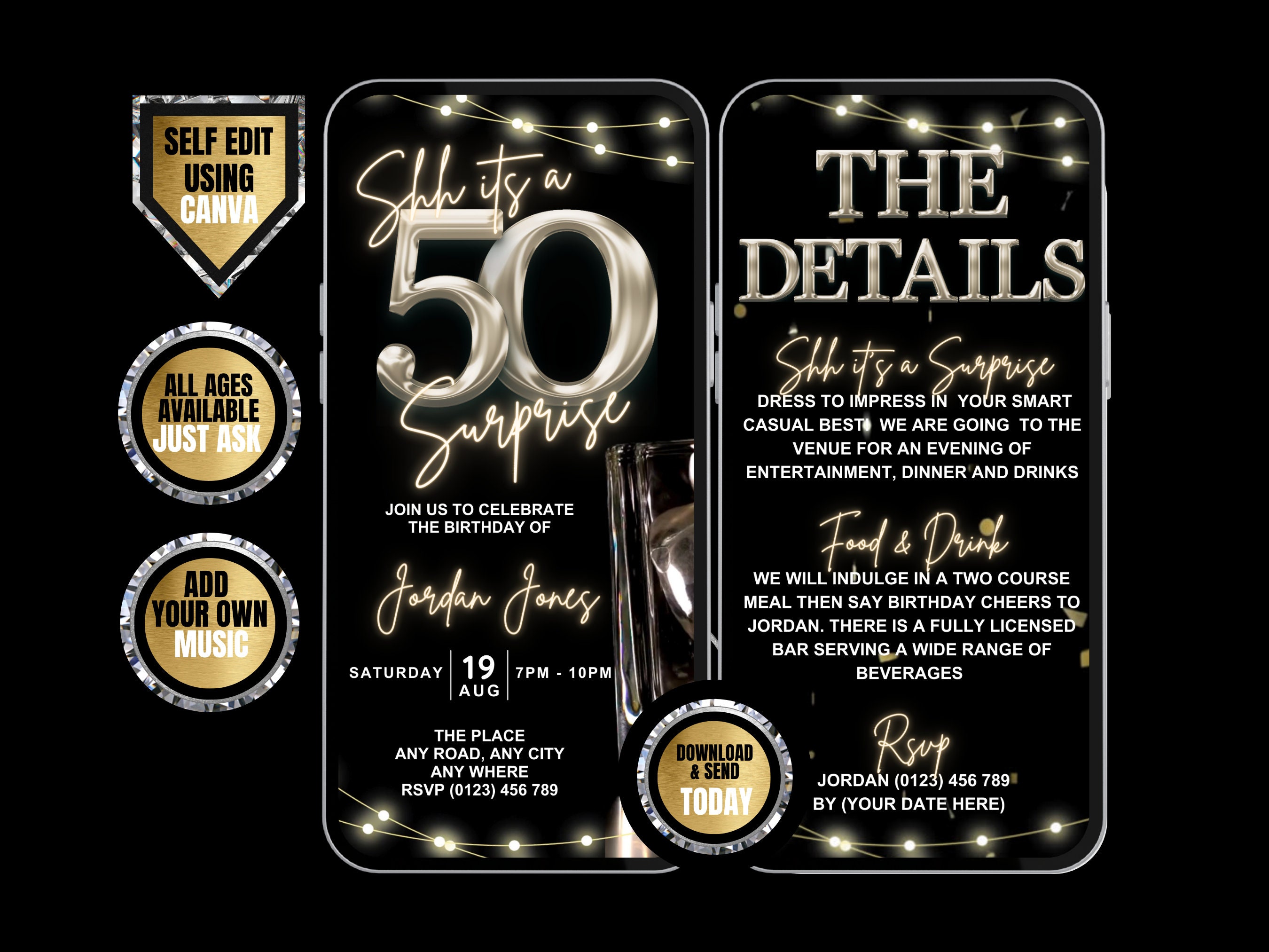 Mens 50th Surprise Birthday Invitation, Contemporary 50th Surprise ...