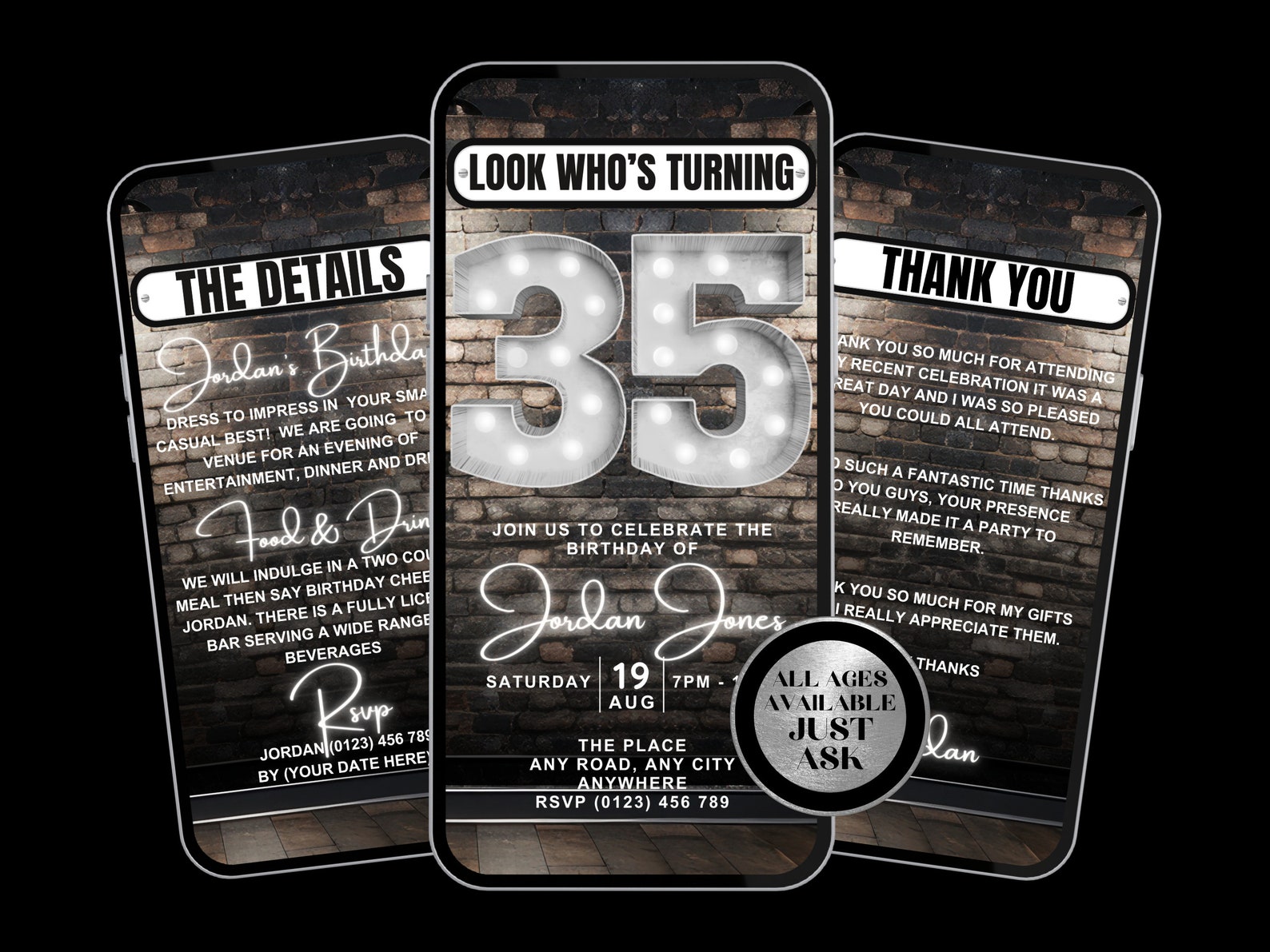 Mens 35th Birthday Animated Invite, Mens Vintage Gangster Digital ...
