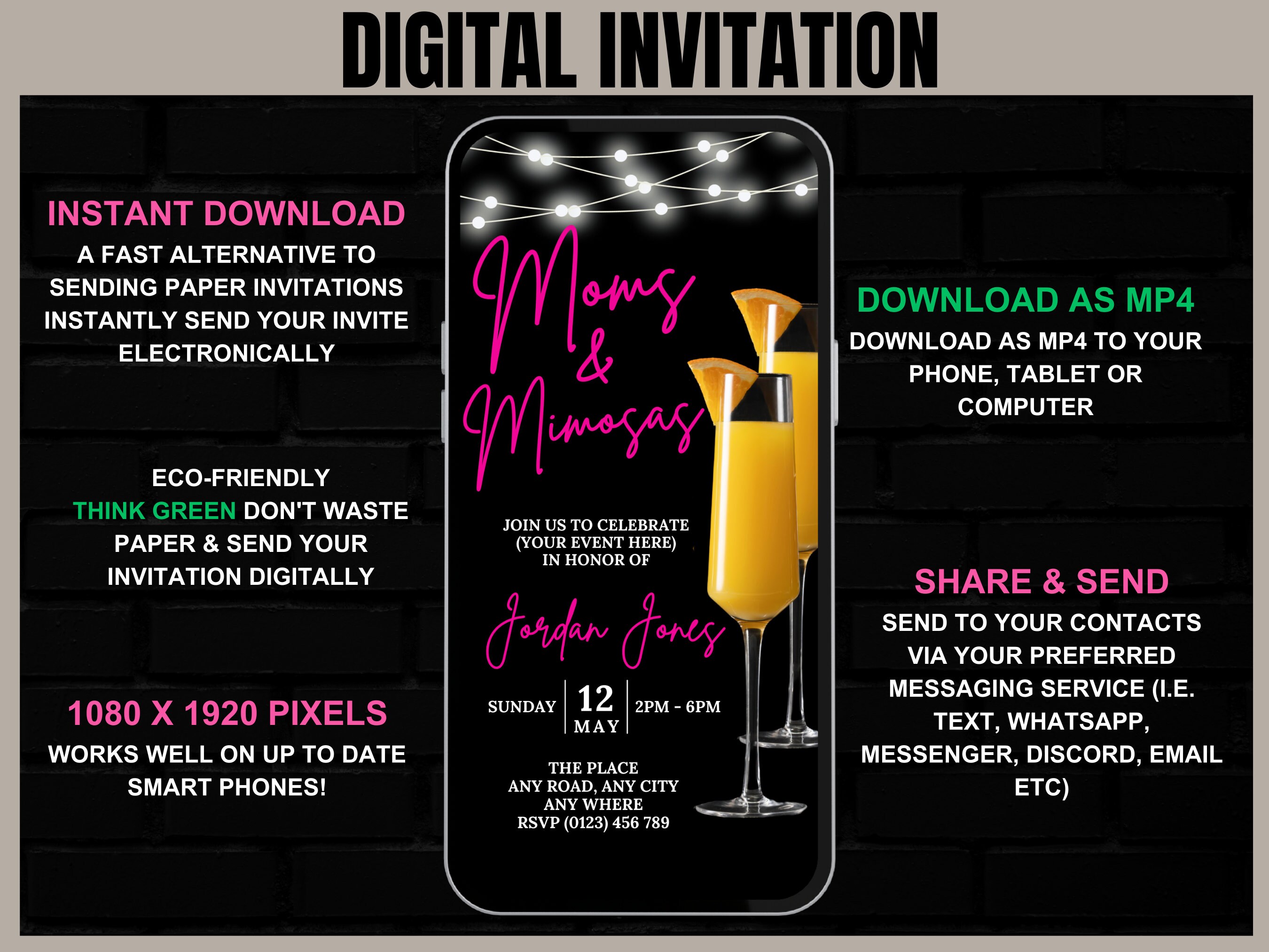 Digital Moms & Mimosa Invitation, Animated Mimosa Brunch Celebration ...
