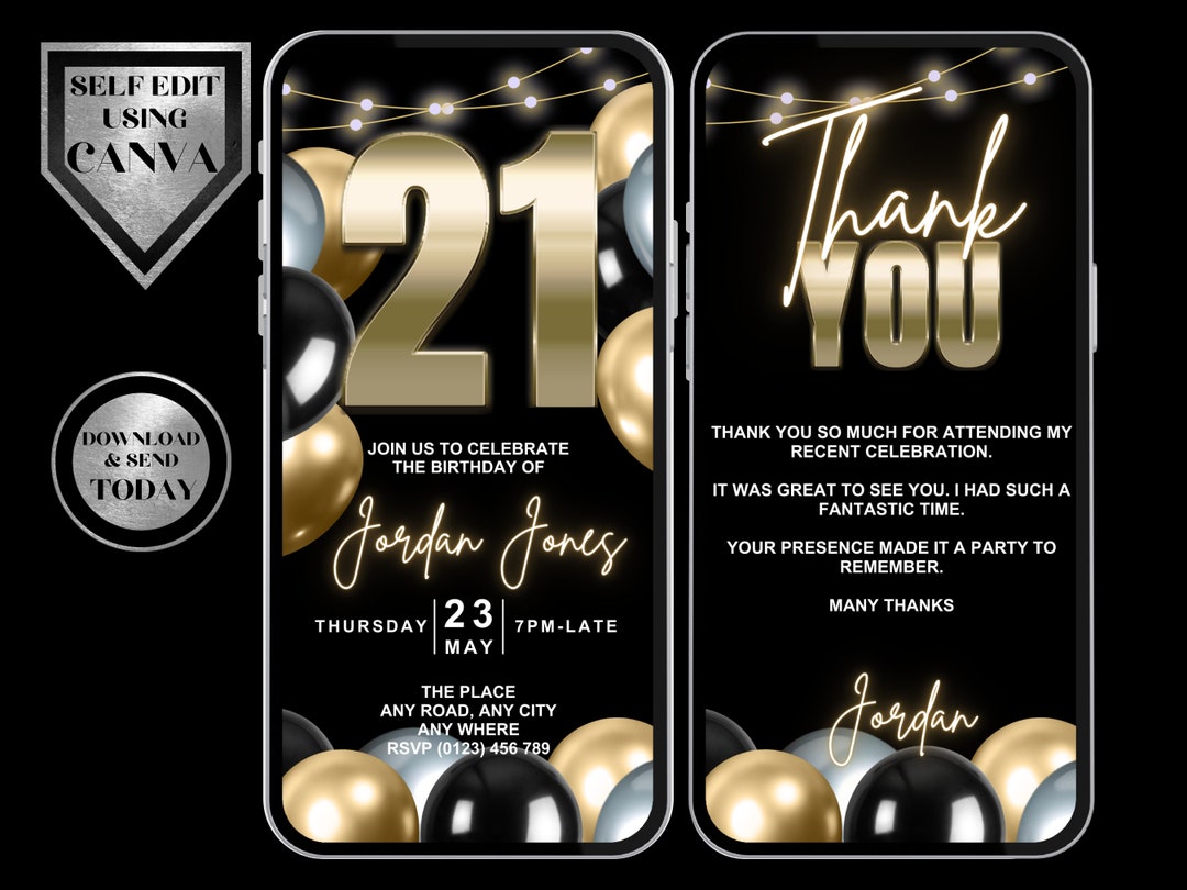 Animated 21st Birthday Invitation for Him, 21st Surprise Party, Silver ...