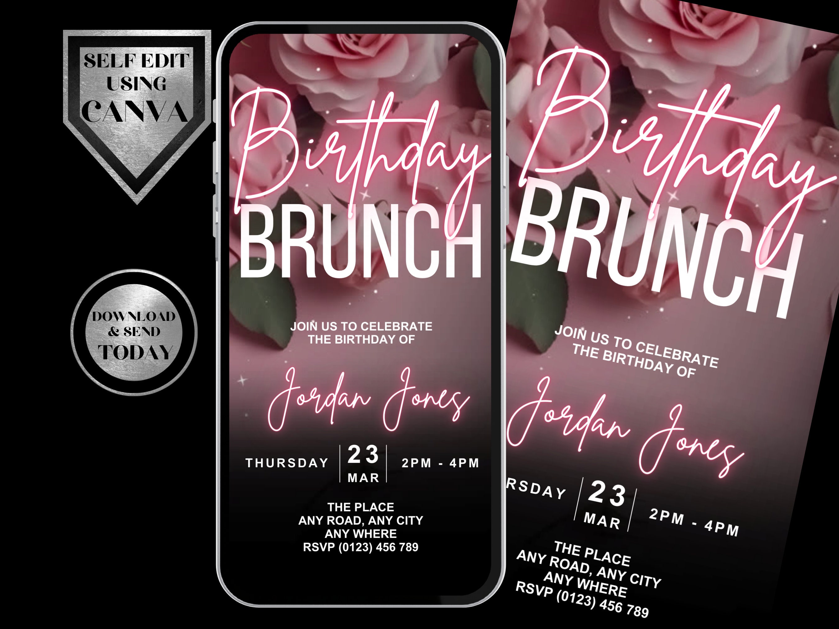 Pink Floral Birthday Brunch Invite for Women, Blush Pink Birthday ...