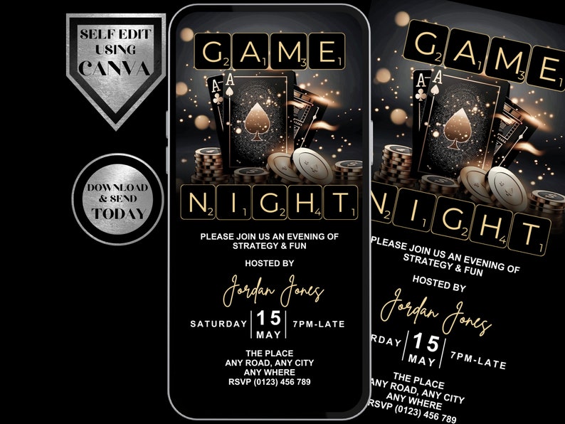 Digital Game Night Invitation, Poker Game Night, Animated Family Game ...