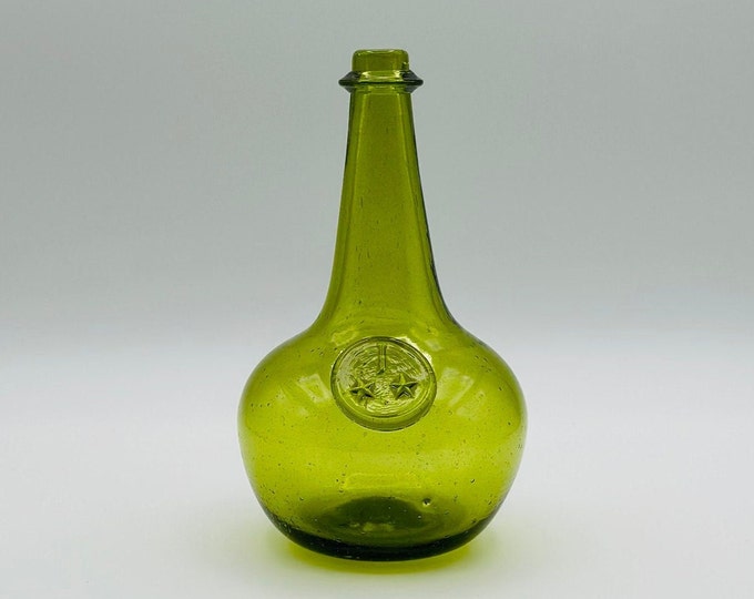 Jamestown Handblown Glass Reproduction Green Onion Bottle With Seal-j ...