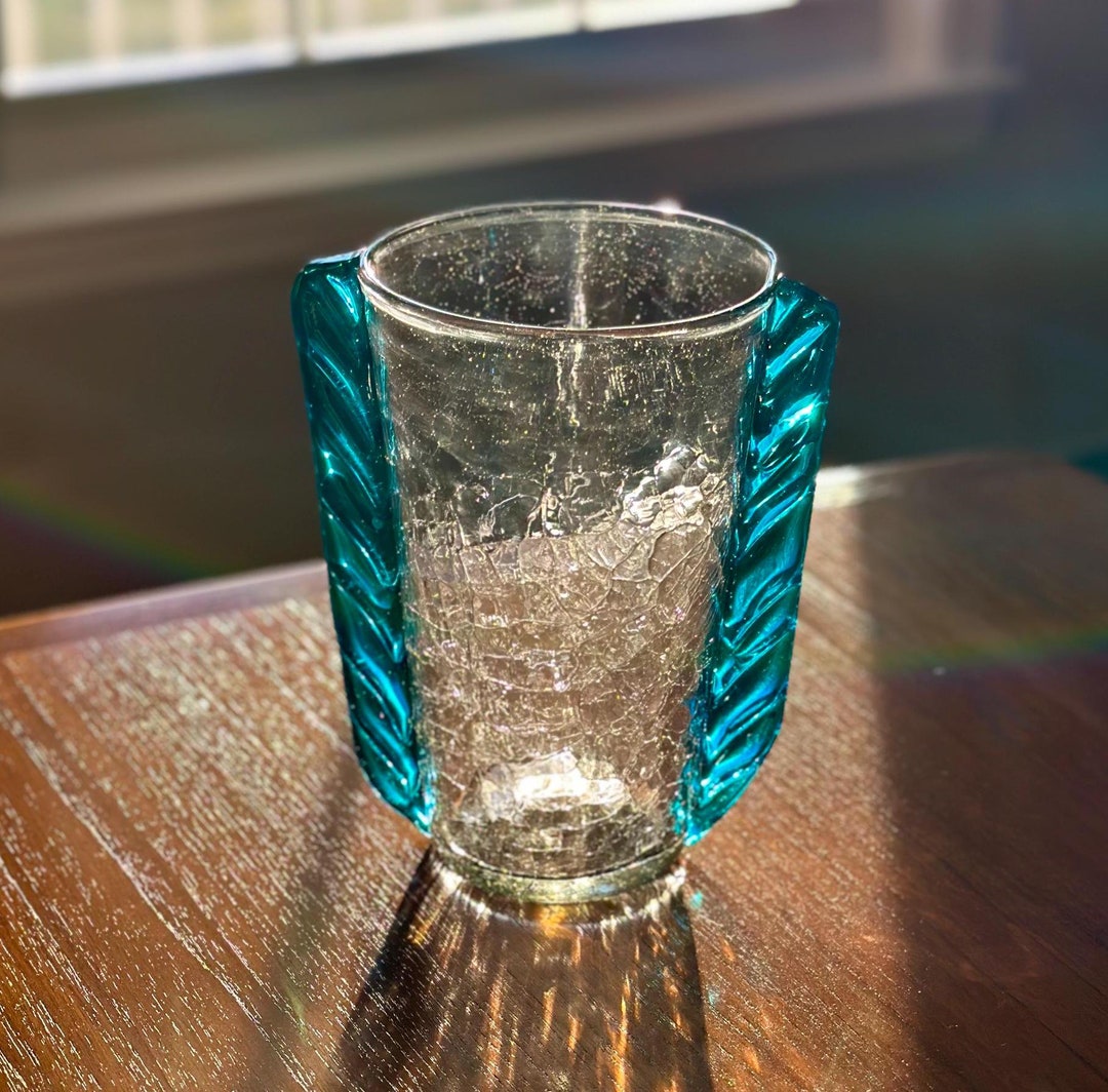 Blenko #473 - Pre-designer - Turquoise Crackle Glass Wing/ear Vase - Etsy