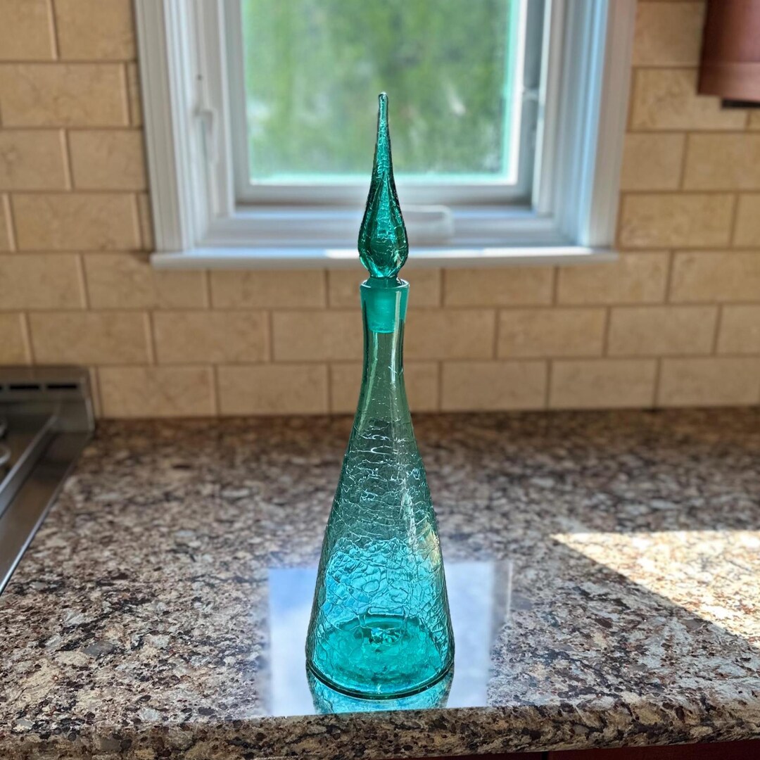 Blenko #920M - Sea Green Crackle Glass Decanter - Etsy
