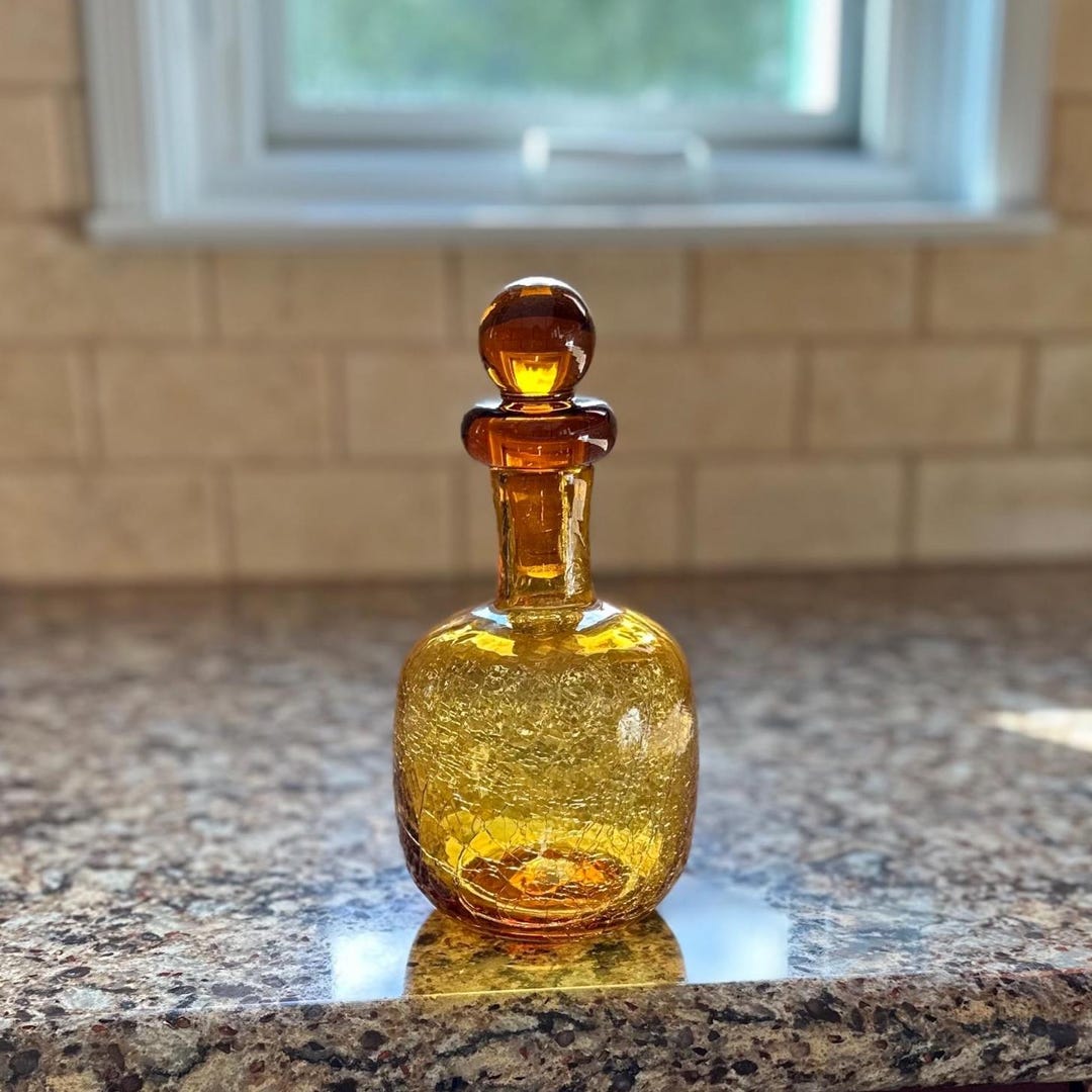 Blenko #708 Wheat (amber Tone) Crackle Glass Decanter With Stopper - Etsy