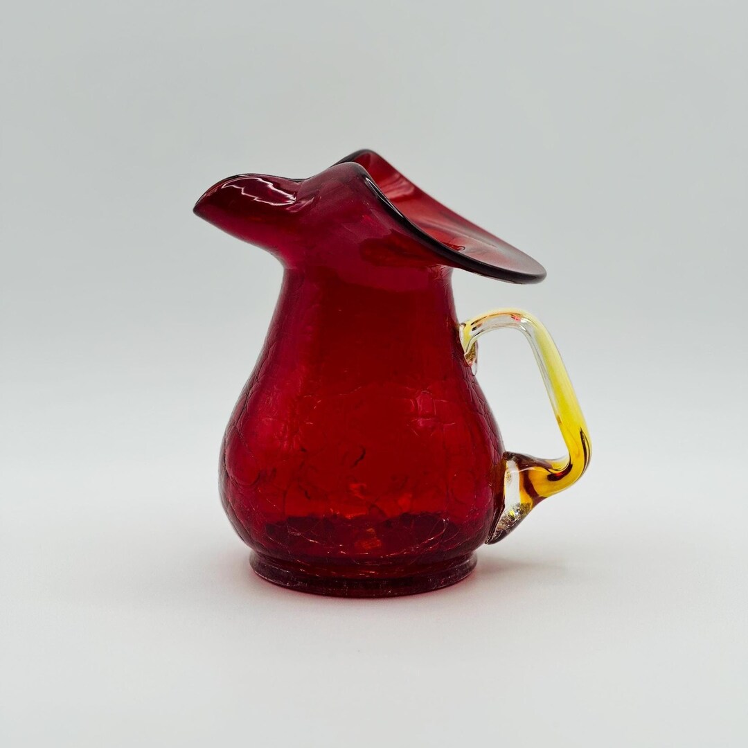 Bischoff #8570-R Poinsettia Red Crackle Glass Pitcher - Etsy