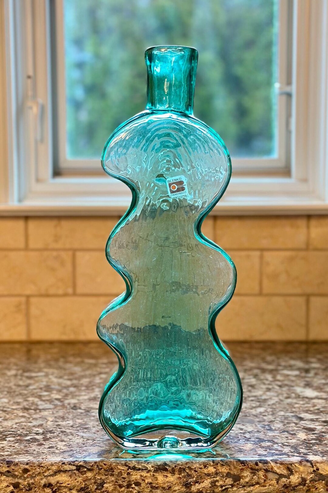 Blenko #8904 - Antique Green Squiggly Wiggly Glass Puzzle Vase With ...