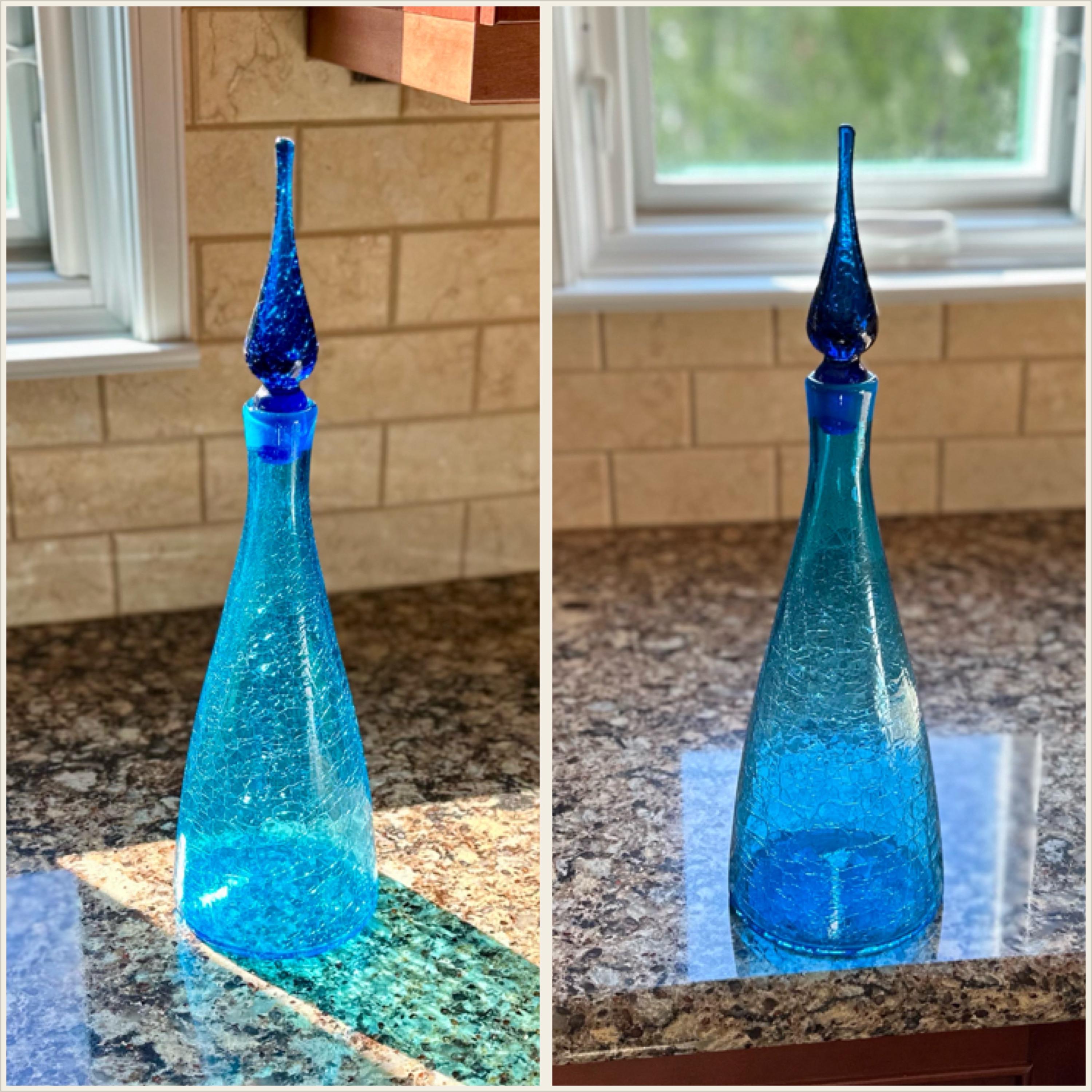 Blenko #920M - Turquoise Crackle Glass Decanter - Etsy