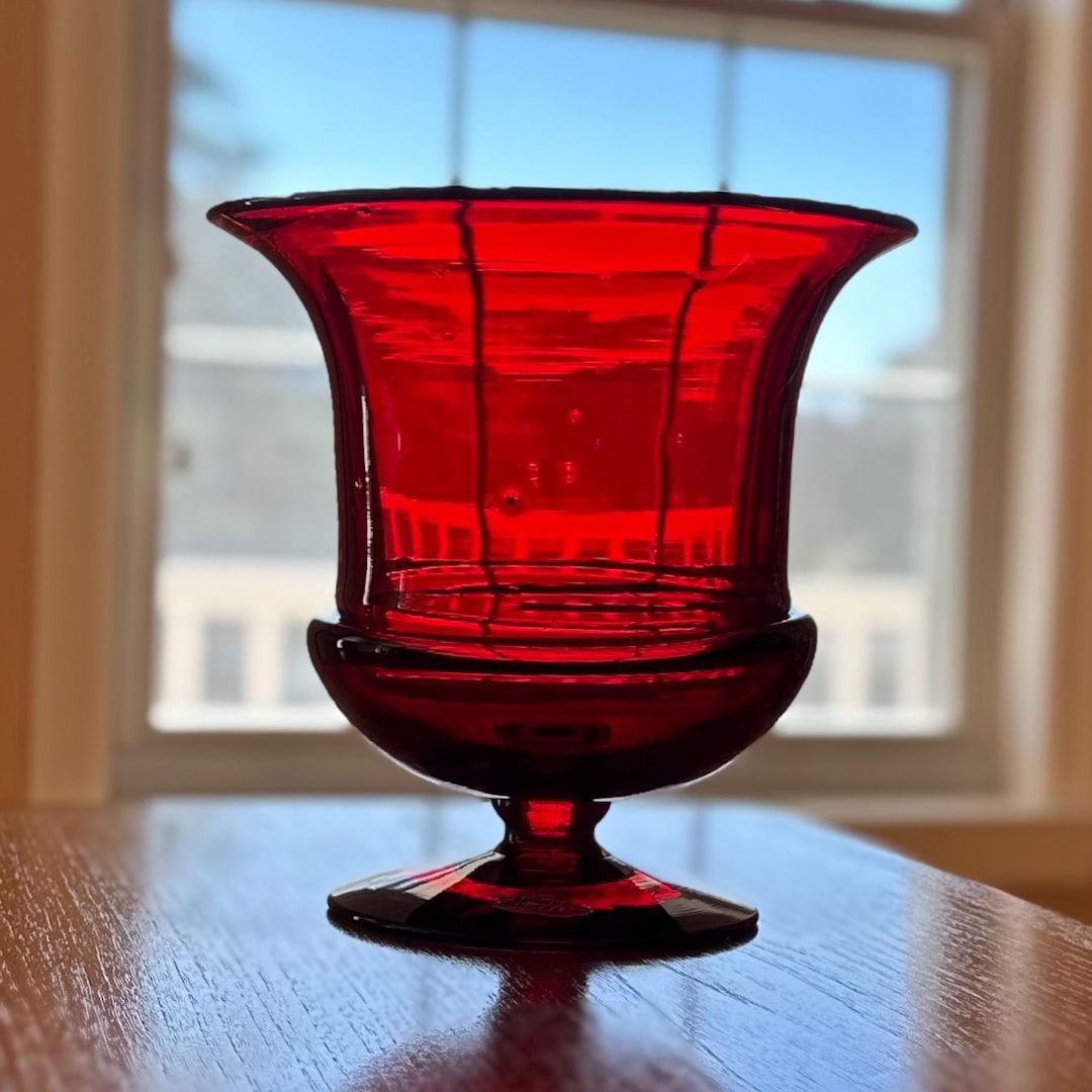 Blenko #428L - Pre-designer - Ruby Red Large Glass Footed Urn/vase ...