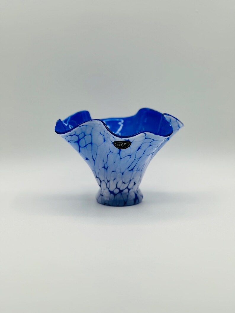 Jozefina Krosno Blue/cobalt/white Glass Handkerchief/ruffle Vase Made ...