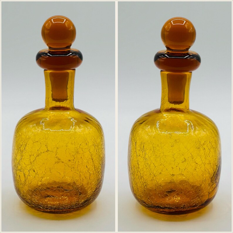 Blenko #708 Wheat (amber Tone) Crackle Glass Decanter With Stopper - Etsy