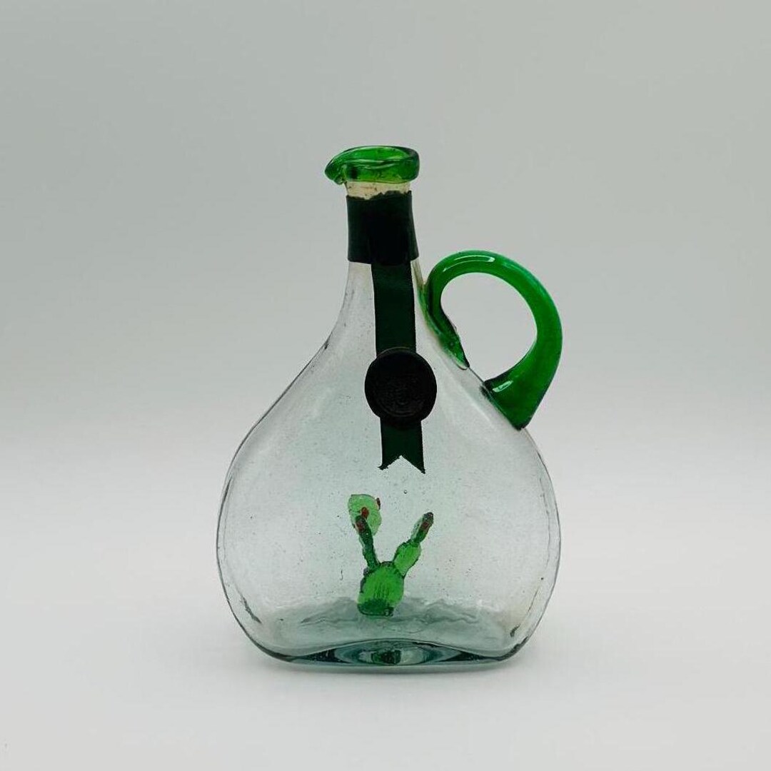 Hand Blown Crystal Glass Tequila Bottle With Glass Cactus Applied Green ...