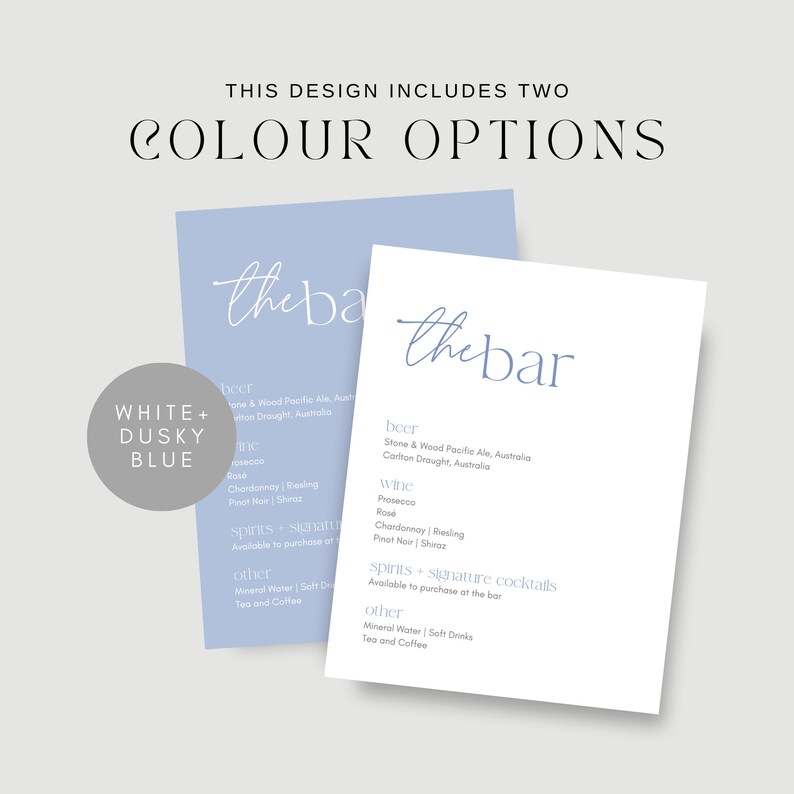 Dusky Blue Bar Sign Template | Wedding Beverage Menu | Wedding Bar Sign ...