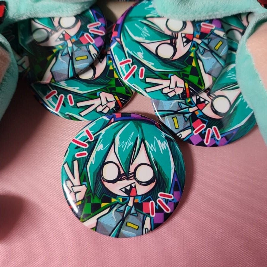 58mm / 2.28in Hatsune Miku Vocaloid Emo Scene Art Style Pinback Button ...