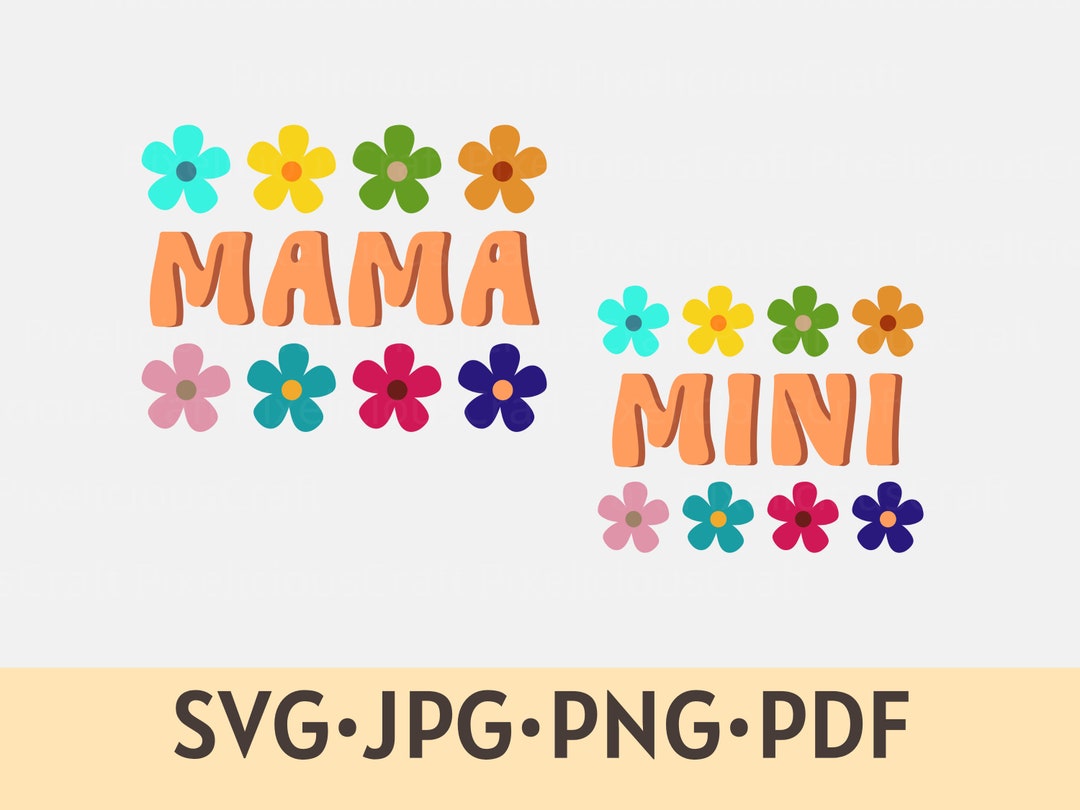 Mama and Mini Svg, Mama Mini Png, Mama Svg, Retro Colorful Mama Mini ...
