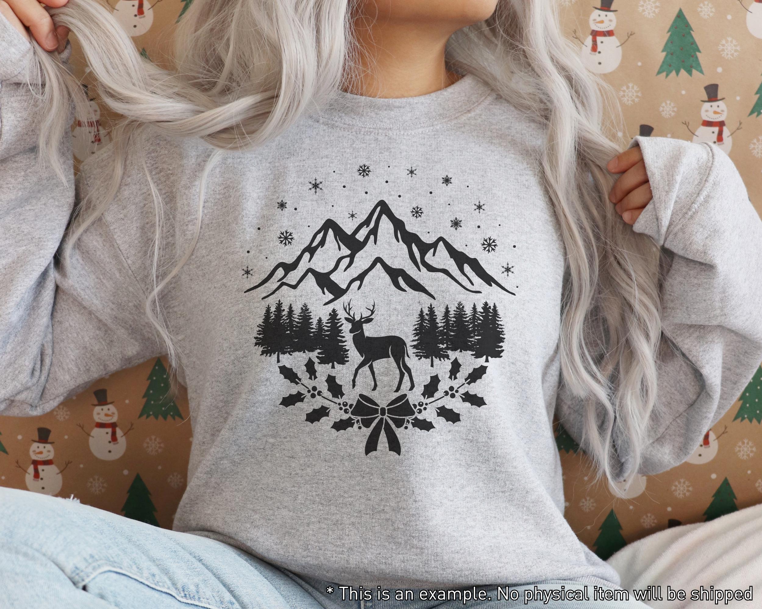 Christmas Mountain Scene SVG PNG: Deer Christmas Ornament Design ...