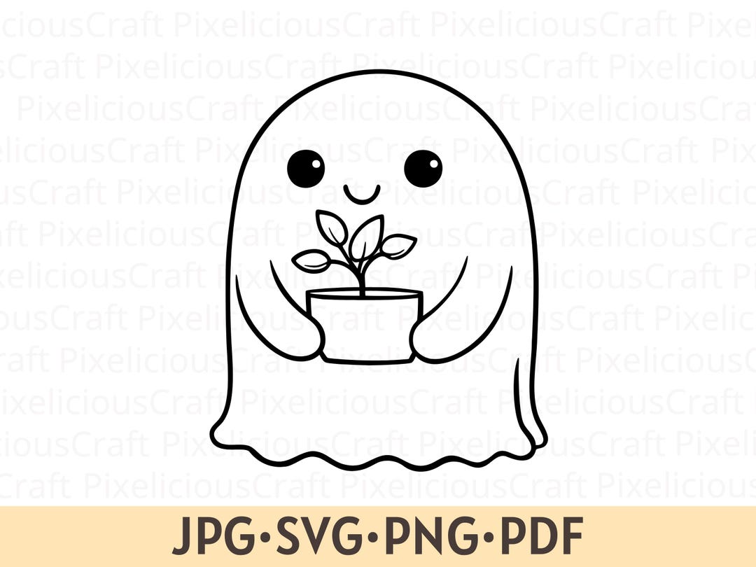Cute Ghost Svg Png, Ghost With Flower Pot, Funny Halloween, Cute Plant ...