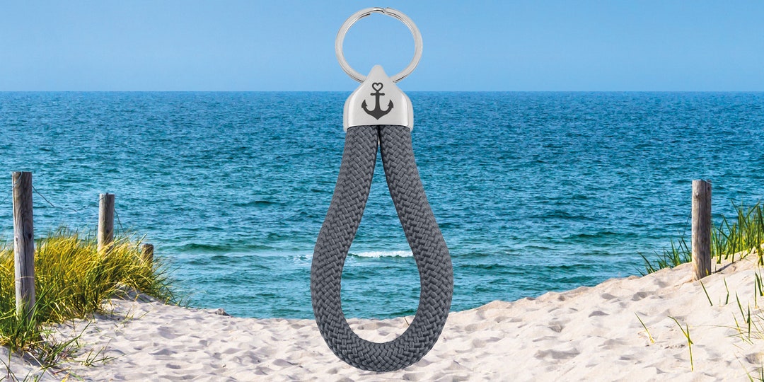 Sailing Rope Keychain With Engraved Anchor Motif, Rope Color Dark Gray ...
