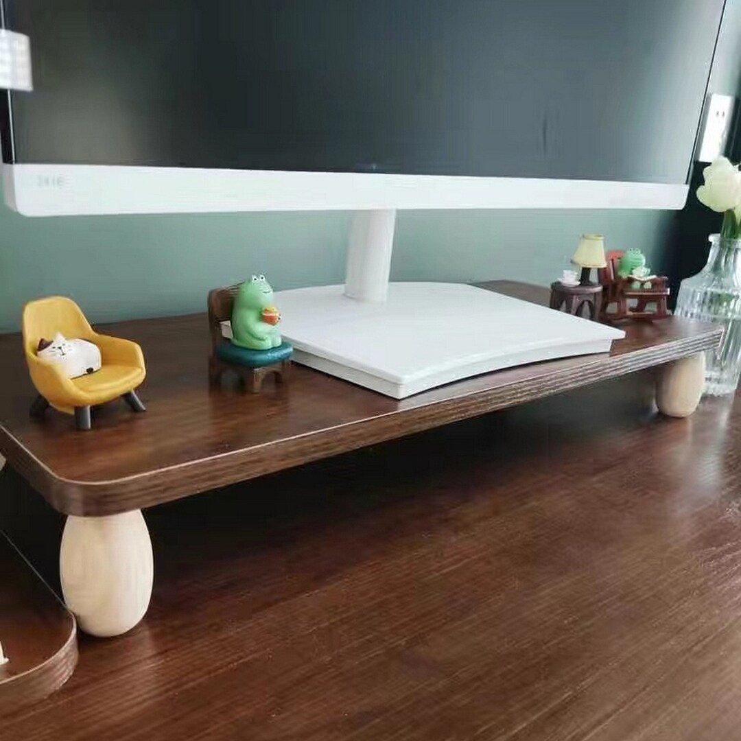 Elevated Wooden Computer Stand: Office Monitor Riser, Laptop Shelf ...