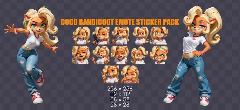 Coco Bandicoot Emotes & Stickers Bundle for Twitch, Discord, Youtube ...