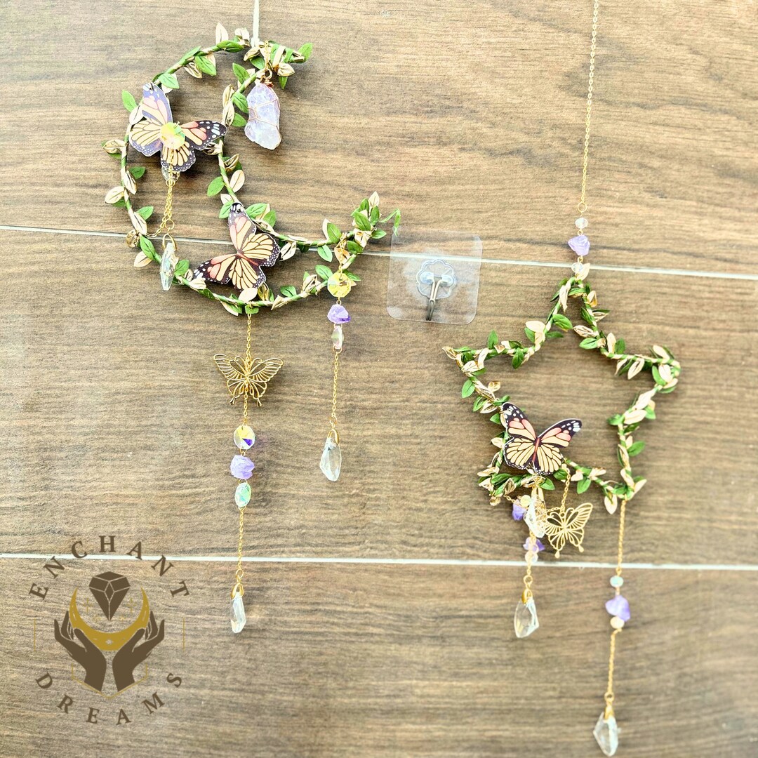Heart Moon Star Shaped Dreamcatcher Set, Butterfly Prism Ornament ...